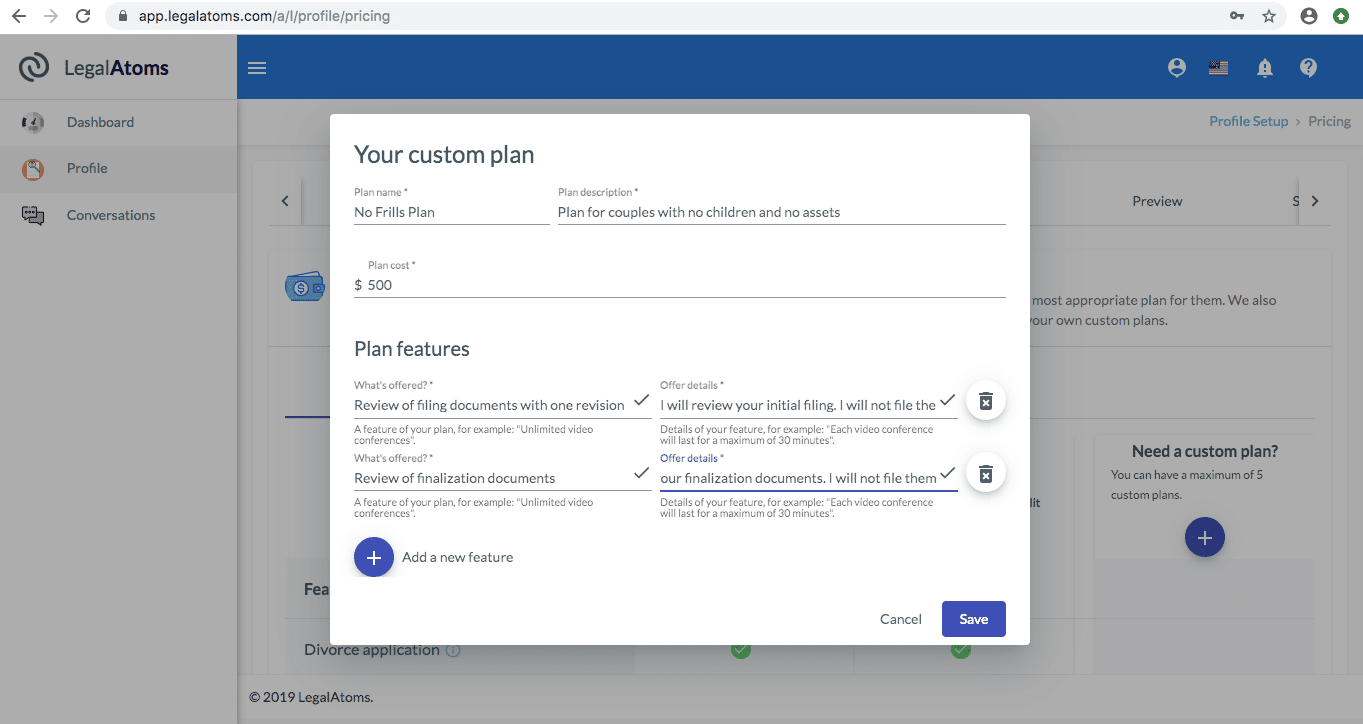 Defining Custom Plans | LegalAtoms