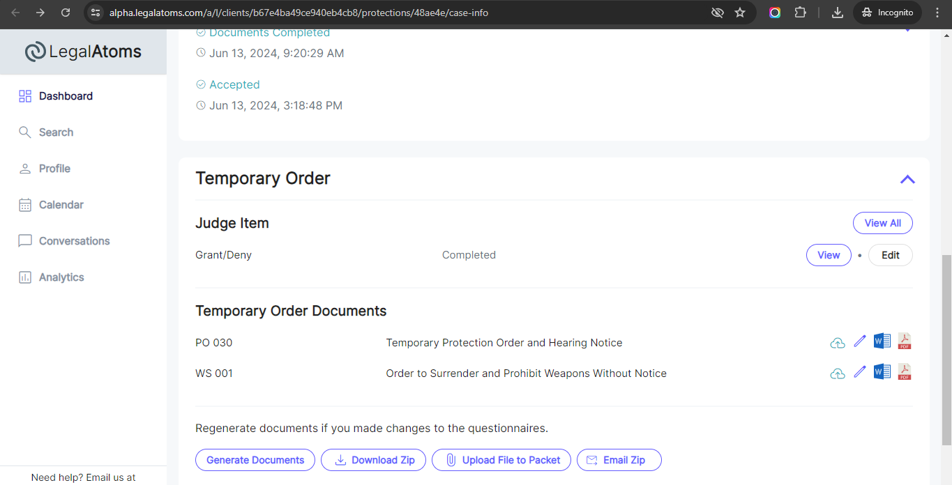 The ability for Judge to approve/deny a temporary order | LegalAtoms