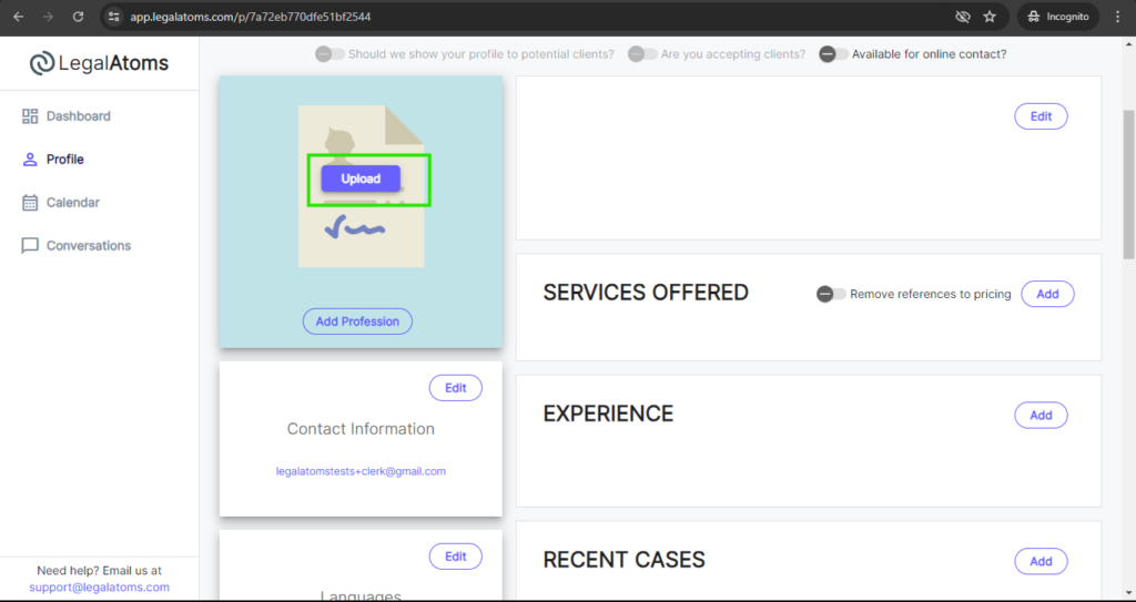 Setting up profile as a clerk | LegalAtoms