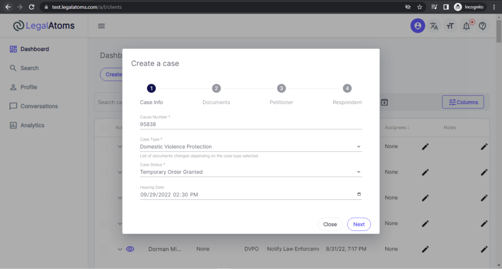 Creating a case using PDF documents | LegalAtoms