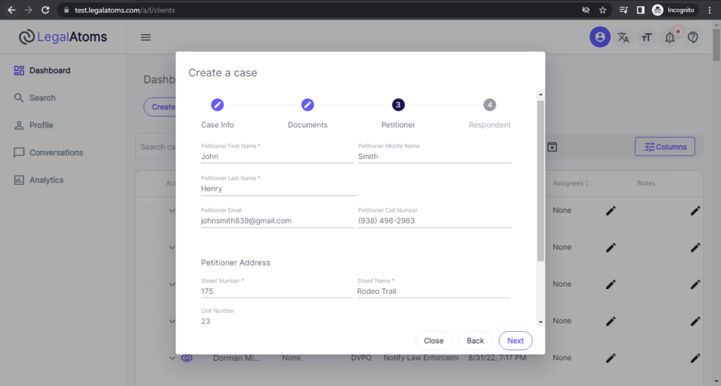 Creating a case using PDF documents | LegalAtoms